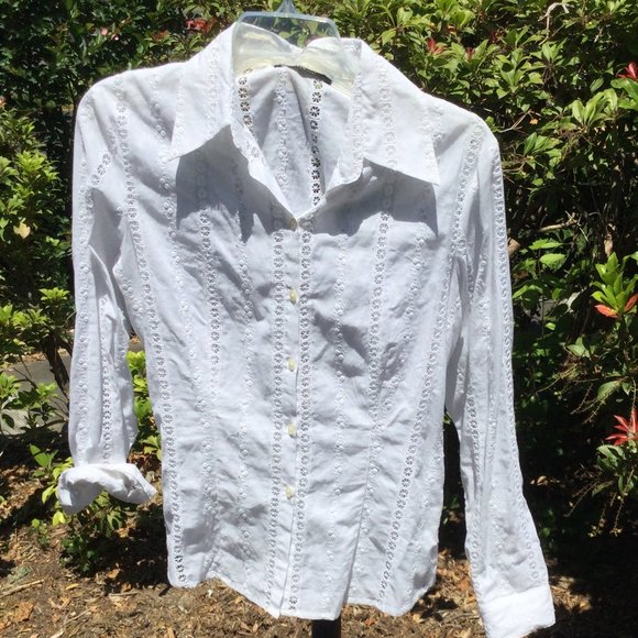 ECI | Tops | Eci Verticle Row Eyelet White Shirt | Poshmark
